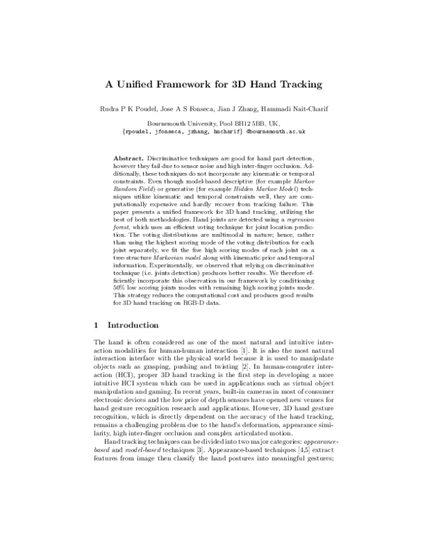 (PDF) A Unified Framework for 3D Hand Tracking