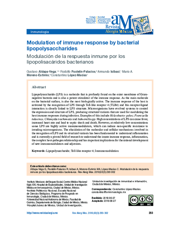 (PDF) Modulación de la respuesta inmune por los lipopolisacáridos ...
