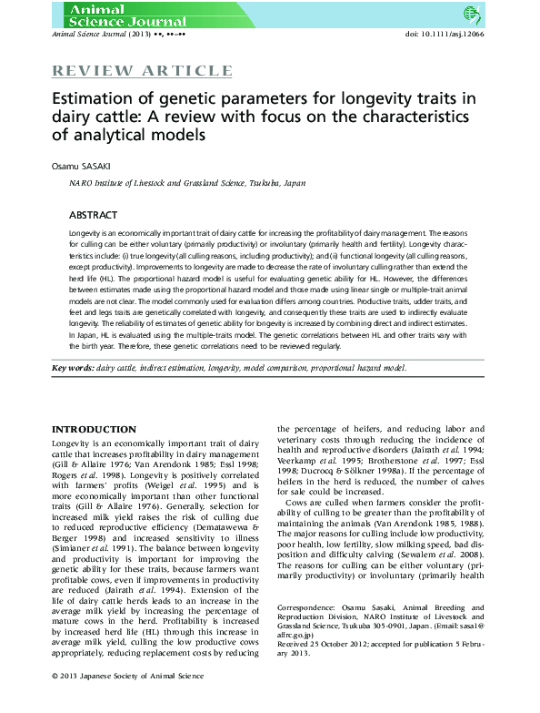 (PDF) Estimation of genetic parameters for longevity traits in dairy cattle: A review with focus ...