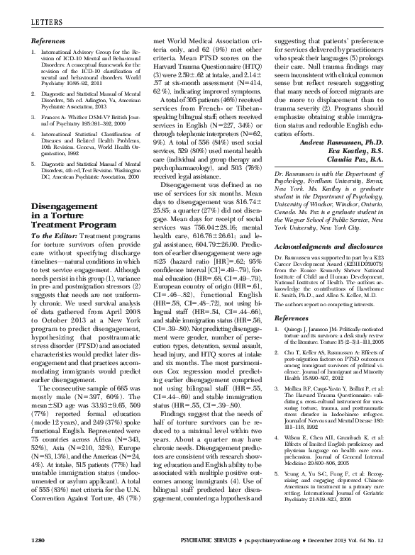 (PDF) Disengagement in a Torture Treatment Program | Claudia Cristina Paro de Paz - Academia.edu