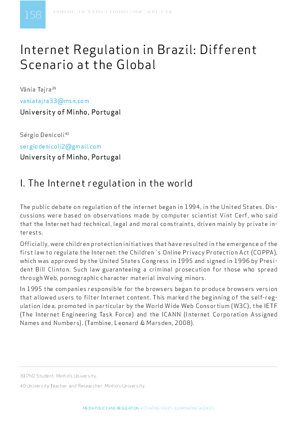(PDF) Internet regulation in Brazil : different scenario at the global