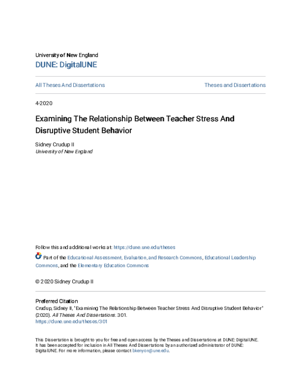 (PDF) Examining The Relationship Between Teacher Stress And Disruptive ...