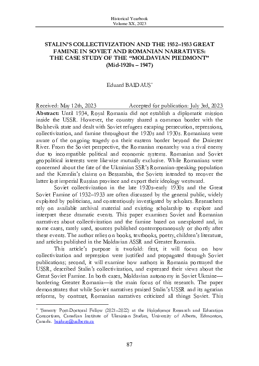 (PDF) "Stalin’s Collectivization and the 1932–1933 Great Famine in ...