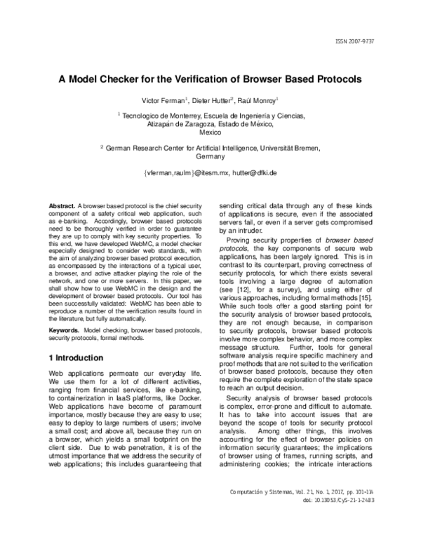 (PDF) WebMC for Browser Based Protocol Verification