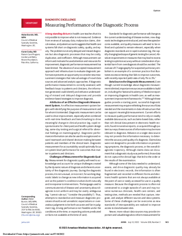 (PDF) Measuring Performance of the Diagnostic Process