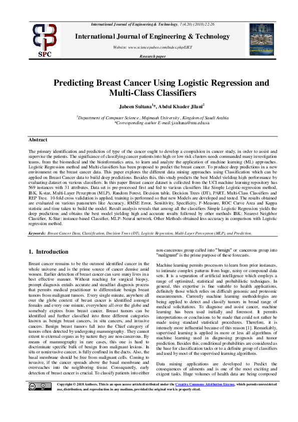 (PDF) Predicting Breast Cancer Using Logistic Regression and Multi-Class Classifiers