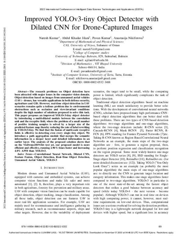 Pdf Improved Yolov3 Tiny Object Detector With Dilated Cnn For Drone