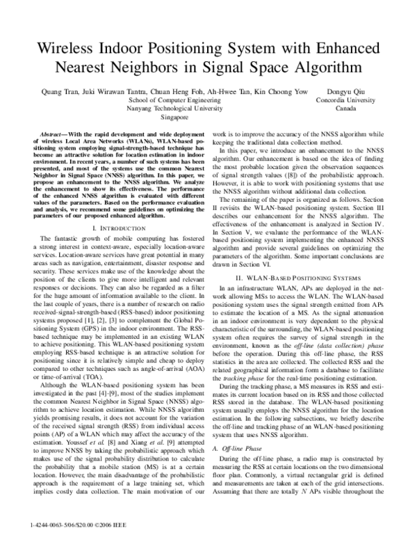 (PDF) Wireless Indoor Positioning System with Enhanced Nearest Neighbors in Signal Space ...