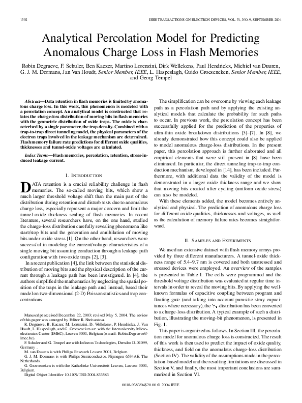 (PDF) Analytical Percolation Model for Predicting Anomalous Charge Loss in Flash Memories