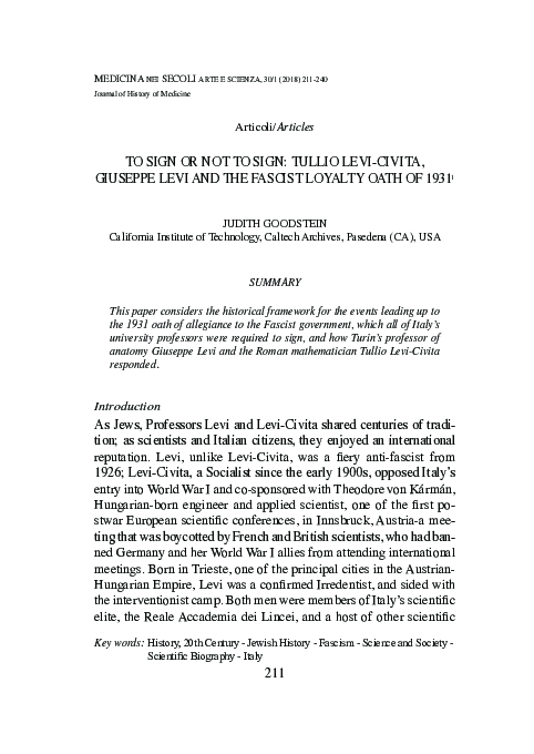 (PDF) To Sign or Not to Sign: Tullio Levi-Civita, Giuseppe Levi and the ...