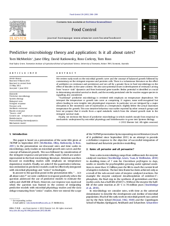 (PDF) Predictive microbiology theory and application: Is it all about ...