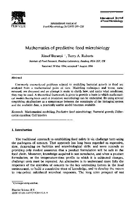 (PDF) Mathematics of predictive food microbiology