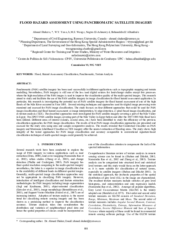(PDF) Flood hazard assessment using panchromatic satellite imagery