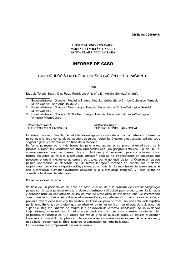 (PDF) Tuberculosis Laríngea. Presentación De Un Paciente