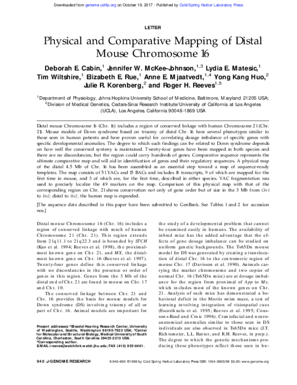 (PDF) Physical and Comparative Mapping of Distal Mouse Chromosome 16