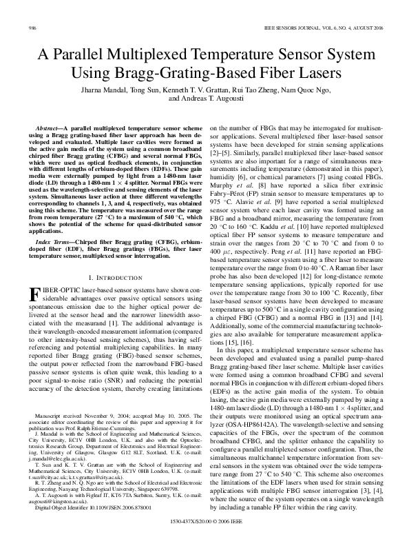 (PDF) A Parallel Multiplexed Temperature Sensor System Using Bragg-Grating-Based Fiber Lasers ...