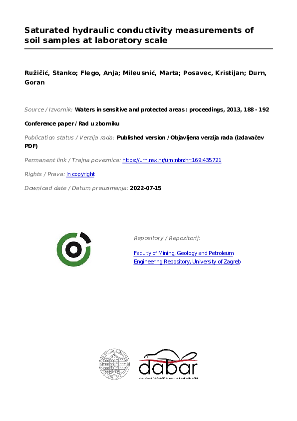 (PDF) Saturated hydraulic conductivity measurements of soil samples at ...