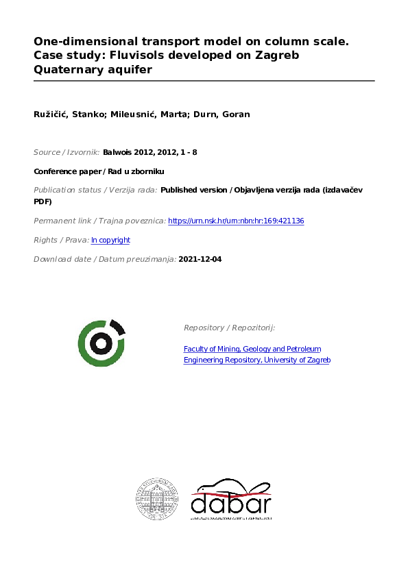(PDF) One-dimensional transport model on column scale. Case study ...