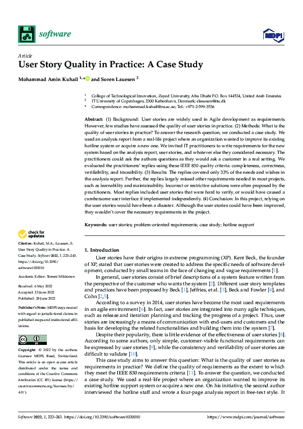 (PDF) User Story Quality in Practice: A Case Study