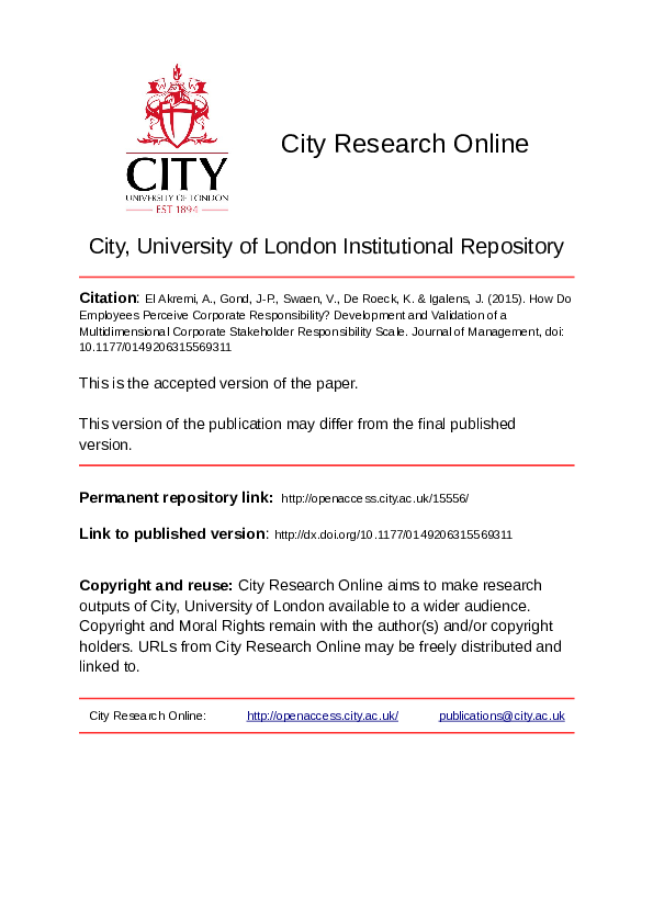 (PDF) How Do Employees Perceive Corporate Responsibility? Development ...
