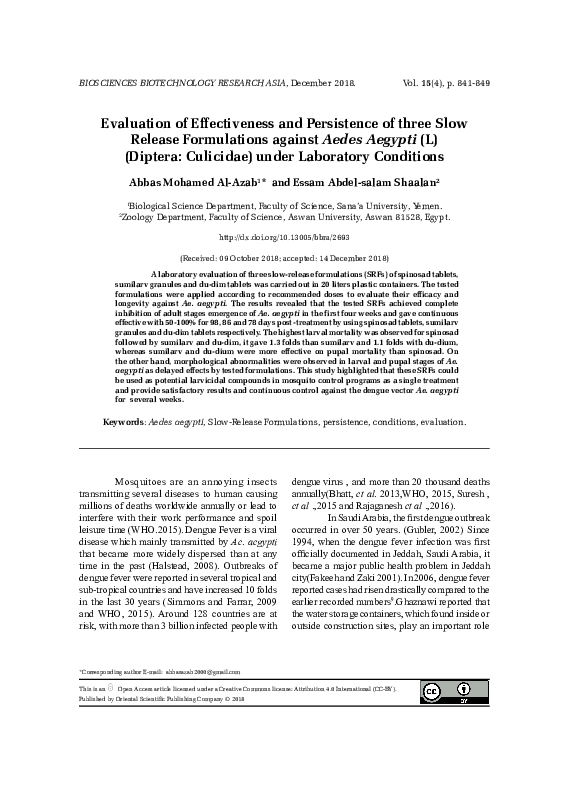(PDF) Evaluation of Effectiveness and Persistence of three Slow Release Formulations against ...