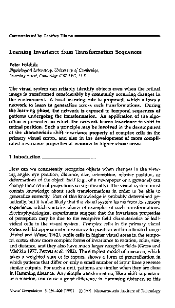 (PDF) Learning Invariance from Transformation Sequences