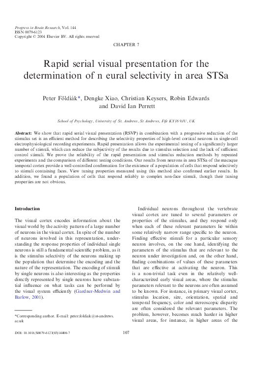 (PDF) Rapid serial visual presentation for the determination of n eural selectivity in area STSa