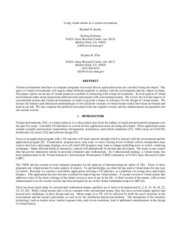 (PDF) Using virtual menus in a virtual environment