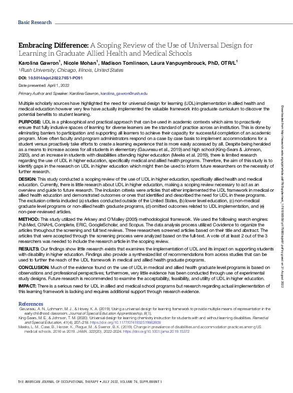 (PDF) Embracing Difference: A Scoping Review of the Use of Universal ...