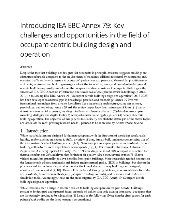 (PDF) Introducing IEA EBC annex 79: Key challenges and opportunities in the field of occupant ...