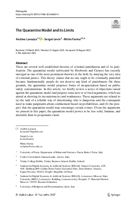 (PDF) The Quarantine Model and its Limits