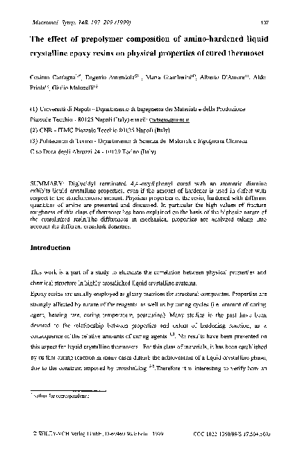 (PDF) The effect of the prepolymer composition of amino-hardened epoxy ...