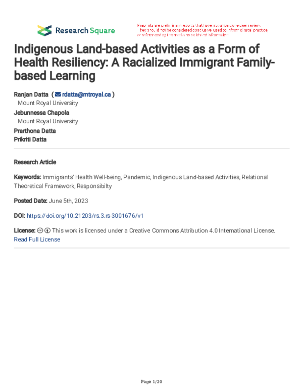 (PDF) Indigenous Land-based Activities as a Form of Health Resiliency ...