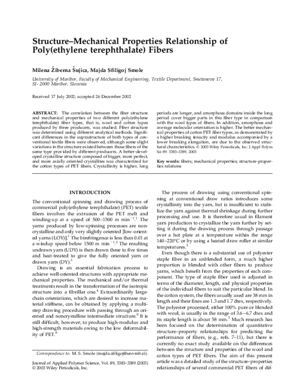 (PDF) Structure-mechanical properties relationship of poly(ethylene terephthalate) fibers