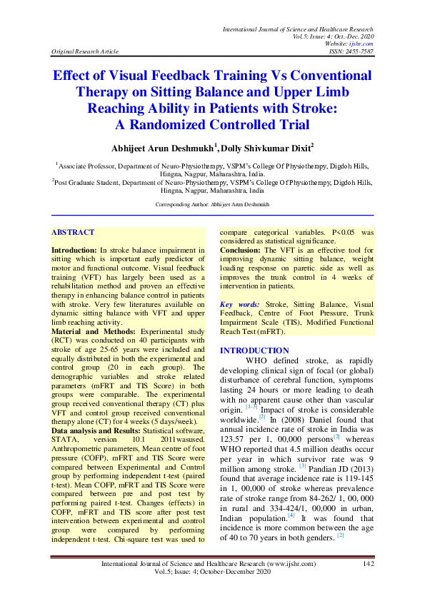 (PDF) Effect of Visual Feedback Training Vs Conventional Therapy on ...