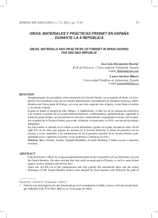 (PDF) Ideas, materiales y prácticas Freinet en España durante la II República | LAURA SANCHEZ ...