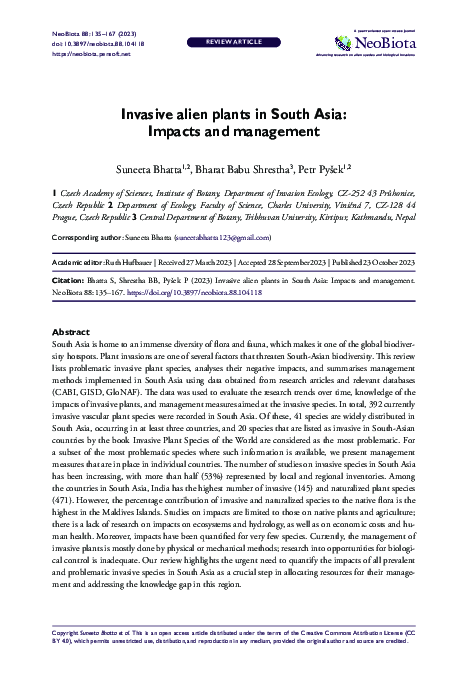 (PDF) Invasive alien plants in South Asia: Impacts and management