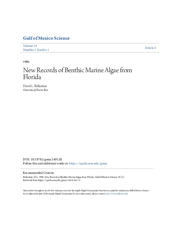 (PDF) New Records of Benthic Marine Algae from Florida
