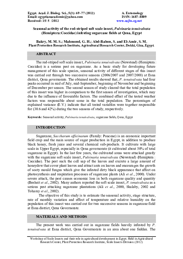 (PDF) Seasonal activity of the red-striped soft scale insect ...