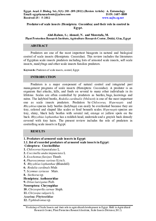 (PDF) Predators of scale insects (Hemiptera: Coccoidea) and their role ...