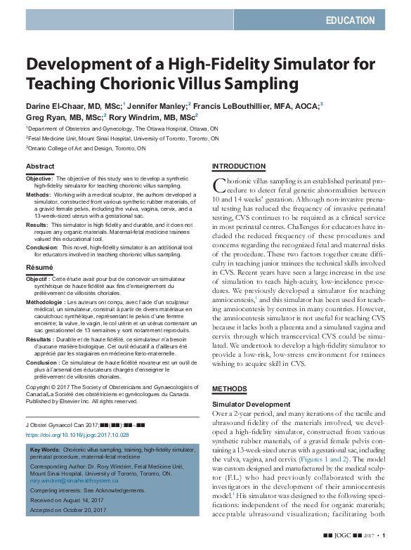 (PDF) Development of a High-Fidelity Simulator for Teaching Chorionic Villus Sampling | Francis ...