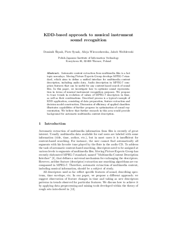 (PDF) KDD-Based Approach to Musical Instrument Sound Recognition