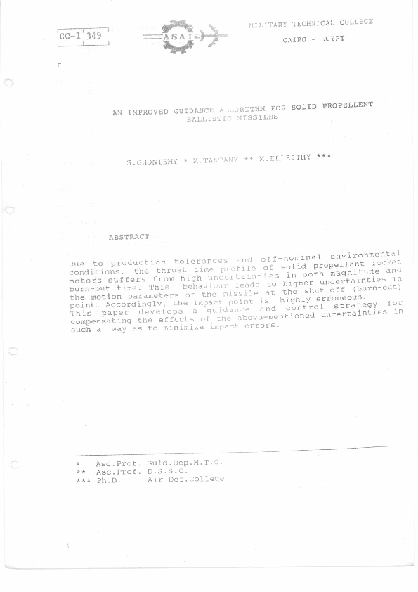 (PDF) An Improved Guidance Algorithm for Solid Propellent Ballistic Missiles