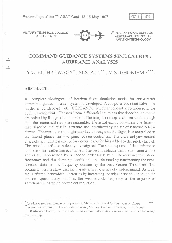 (PDF) Command Guidance Systems Simulation : Airframe Analysis