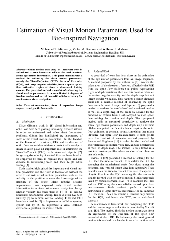 (PDF) Estimation of Visual Motion Parameters Used for Bio-inspired Navigation