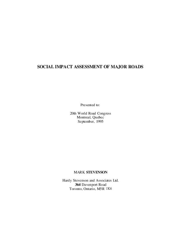 (PDF) Social Impact Assessment of Major Roads