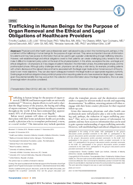 (PDF) Trafficking in Human Beings for the Purpose of Organ Removal : A ...