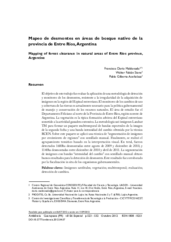 (PDF) Mapeo de desmontes en áreas de bosque nativo de la provincia de ...