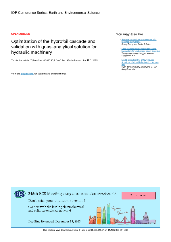 (PDF) Optimization of the hydrofoil cascade and validation with quasi ...