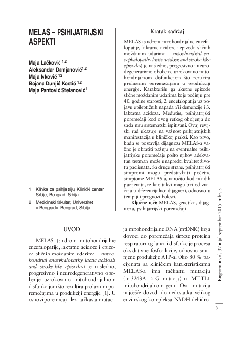 (PDF) MELAS: Psychiatric aspects | Maja Lackovic - Academia.edu